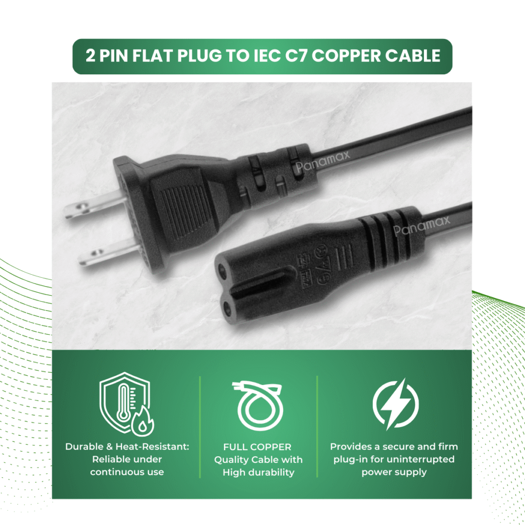 PANAMAX 2 PIN FLAT PLUG WITH AC 8 FIGURE POWER CORD = JC-2382F - Panamax