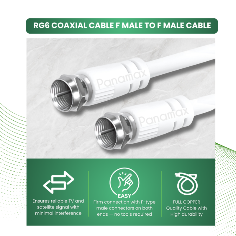 Panamax 1.5/3 METER RG6 Coaxial Cable F Male to F Male Cable for Mytv ...