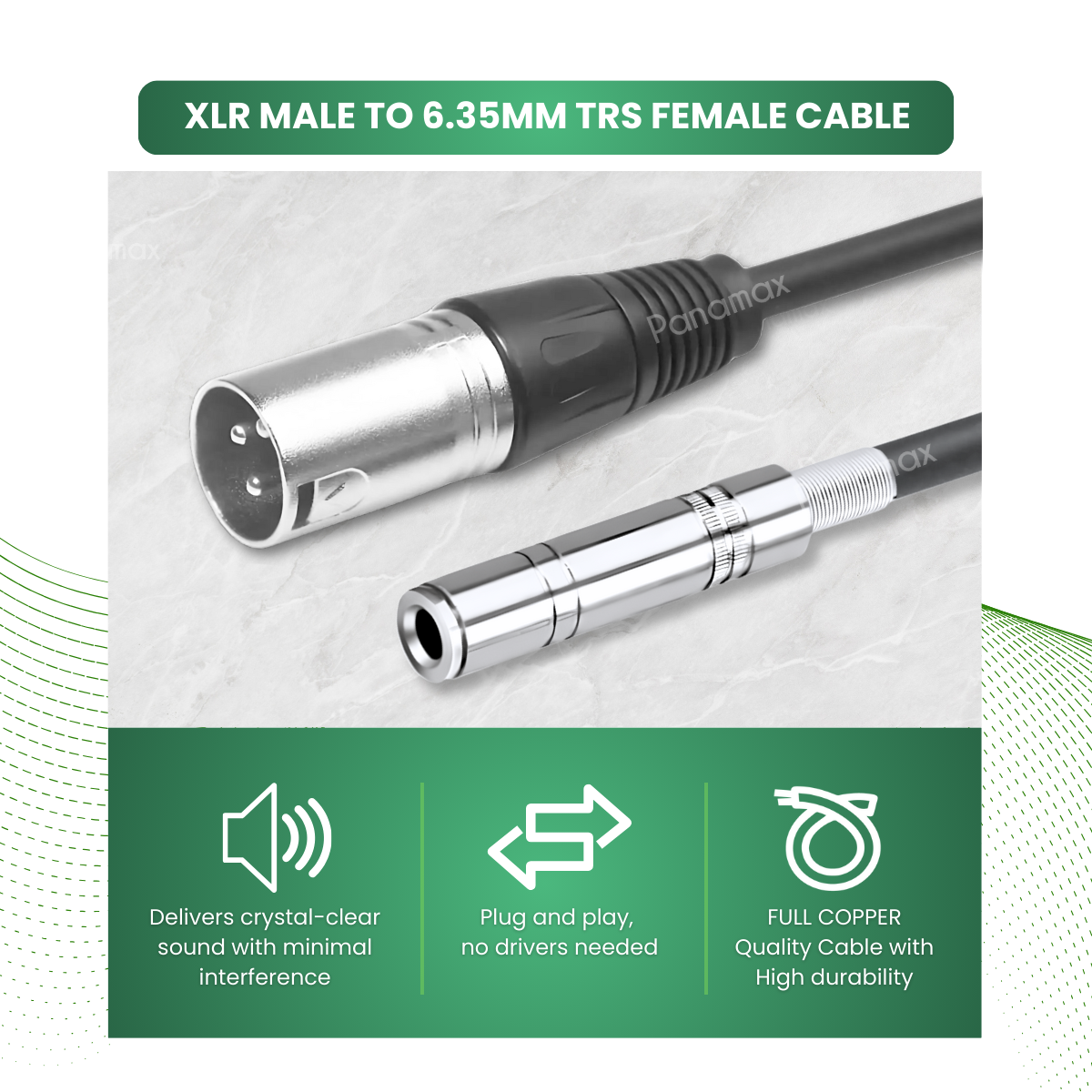 Panamax 30CM XLR Male To 6.35MM TRS Female Copper Cable = PX-2562 - Panamax